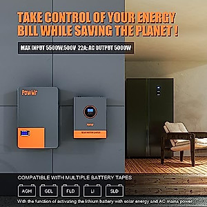 5000 Watt Solar Inverter Pure Sine Wave 48V 110V, Off-Grid 5KW Power Inverter Built in 80A MPPT Controller, 40A AC Charger, Max.PV Input 500V, Support Utility/Generator/Solar Charge