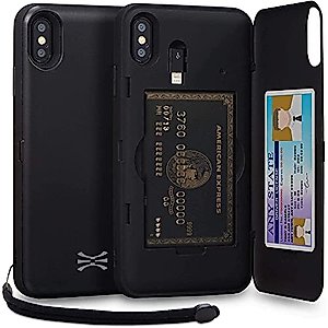 TORU CX PRO Case for iPhone Xs Max, with Card Holder | Slim Protective Cover with Hidden Credit Cards Wallet Flip Slot Compartment Kickstand | Include Mirror, Wrist Strap, Lightning Adapter - Black