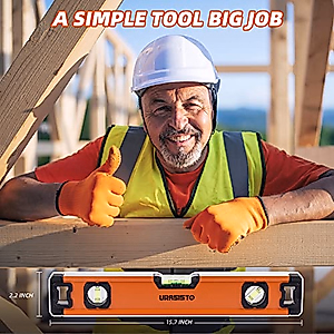 URASISTO 16 Inch Torpedo Level, Magnetic Level Tool with 45°/90°/180° Bubbles, Aluminum Alloy Construction, Shock Resistant Bubble Level Tool(400mm)