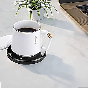 Coffee Mug Warmer & Mug Set, KRGMNHR Smart Coffee Warmer for Desk with Auto Shut Off for Desk Home Office Use, Pressure-Activated Technology, 15oz Flat-Bottomed Ceramic Mug, Black Set (Upgrade)