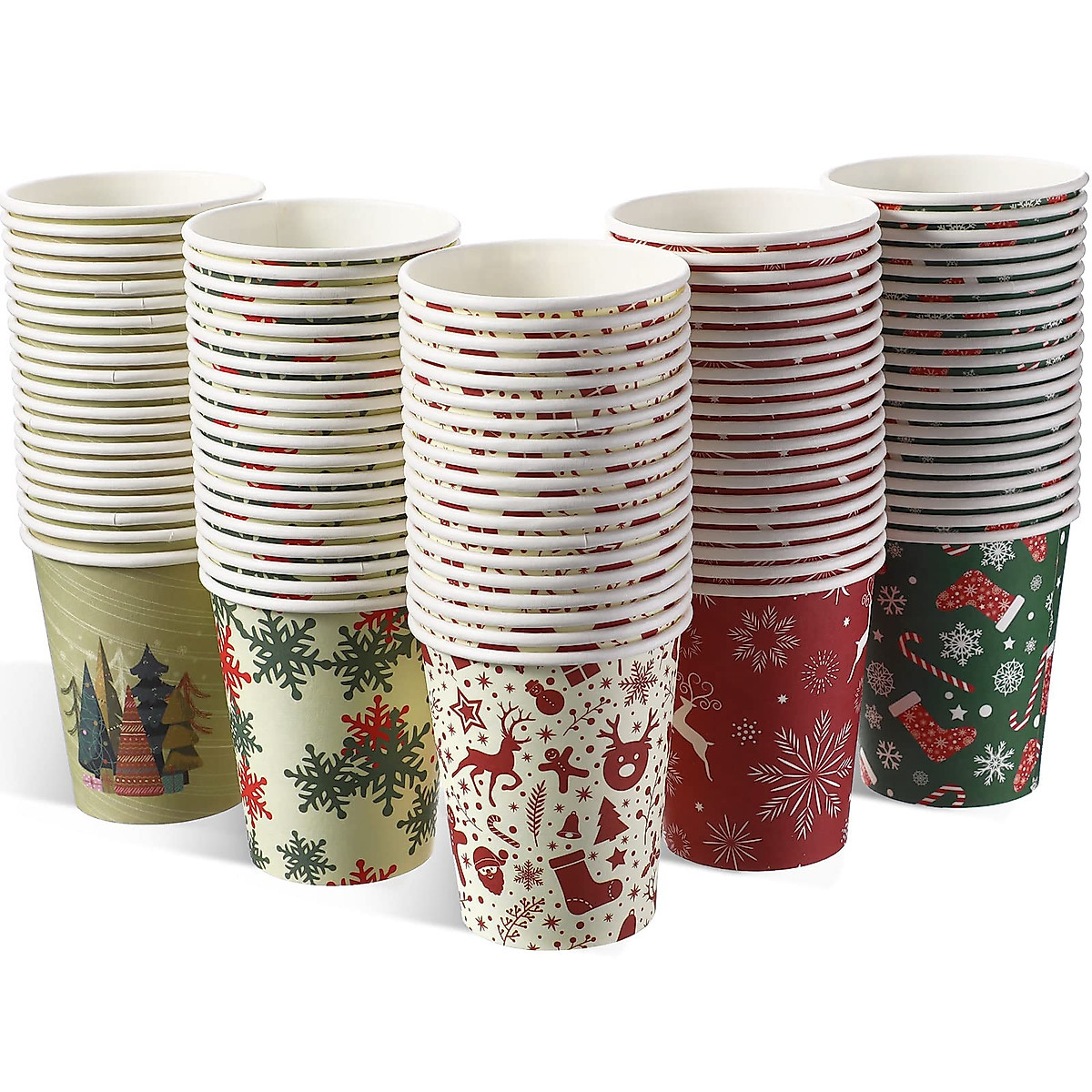 100 Pcs Christmas Paper Cups Disposable Cup 9 oz Christmas Coffee Cup Hot Chocolate Tea Drinking Paper Cups Christmas Party Supplies for Holiday Party Xmas Hot Cold Beverages