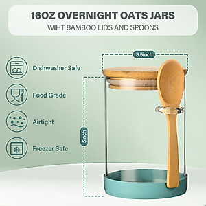 CHEODIN Overnight Oats Containers with Lids,16oz Overnight Oats Jars, 6Pack Oatmeal Cups,Meal Prep Containers,Glass Meal Prep Containers with Lids