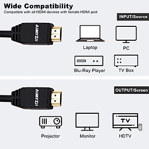Aimyzii HDMI Cable 75 Feet 4K HDMI 2.0 Cable with Built-in Signal Booster Support 4K 3D 2160P 1080P HDCP2.2 Ethernet ARC and Bandwidth 18Gbps-Black