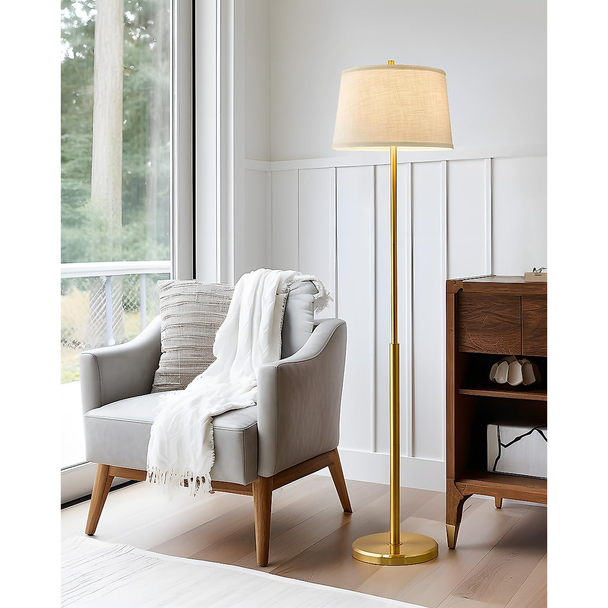 Oneach 61.75" Modern Floor Lamp for Living Room Tall Lamp for Bedroom Gold Floor Lamp with Rotary Switch Industrial Standing Lamp Floor Lamp for Nursery Study Room Office