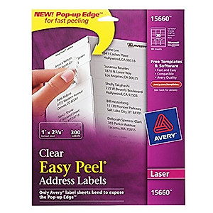 Avery Easy Peel Clear Address Labels for Laser Printers, 1 x 2.625, 2 PK (15660)