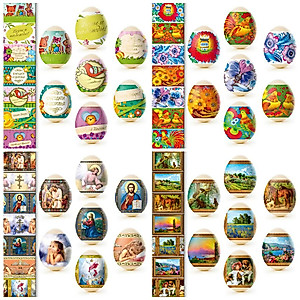 ZAVHOZ Easter Egg Wraps Decoration Russian Orthodox Paskha Heat Shrink Decor Strips Ukrainian Pysanka Angels Saints Church Nature Paintings 10 Thermo Sleeves with 7 Designs for 70pcs Hen Eggs