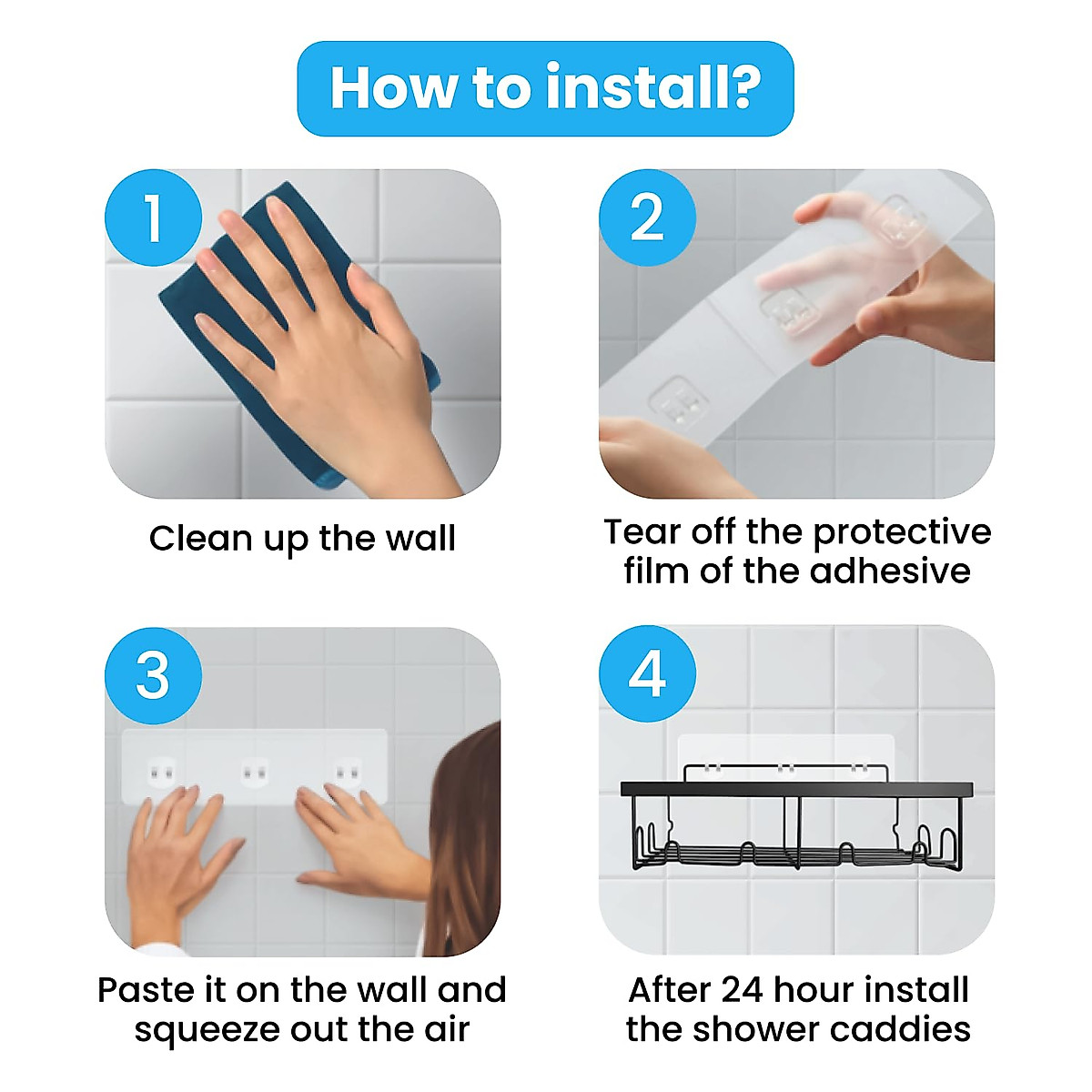 2 Pack Shower Caddy Adhesive Replacement, Shower Shelf Adhesive Replacement, Strong Shower Adhesive Strips for Shelf, Caddy, Rack, and Basket Holder