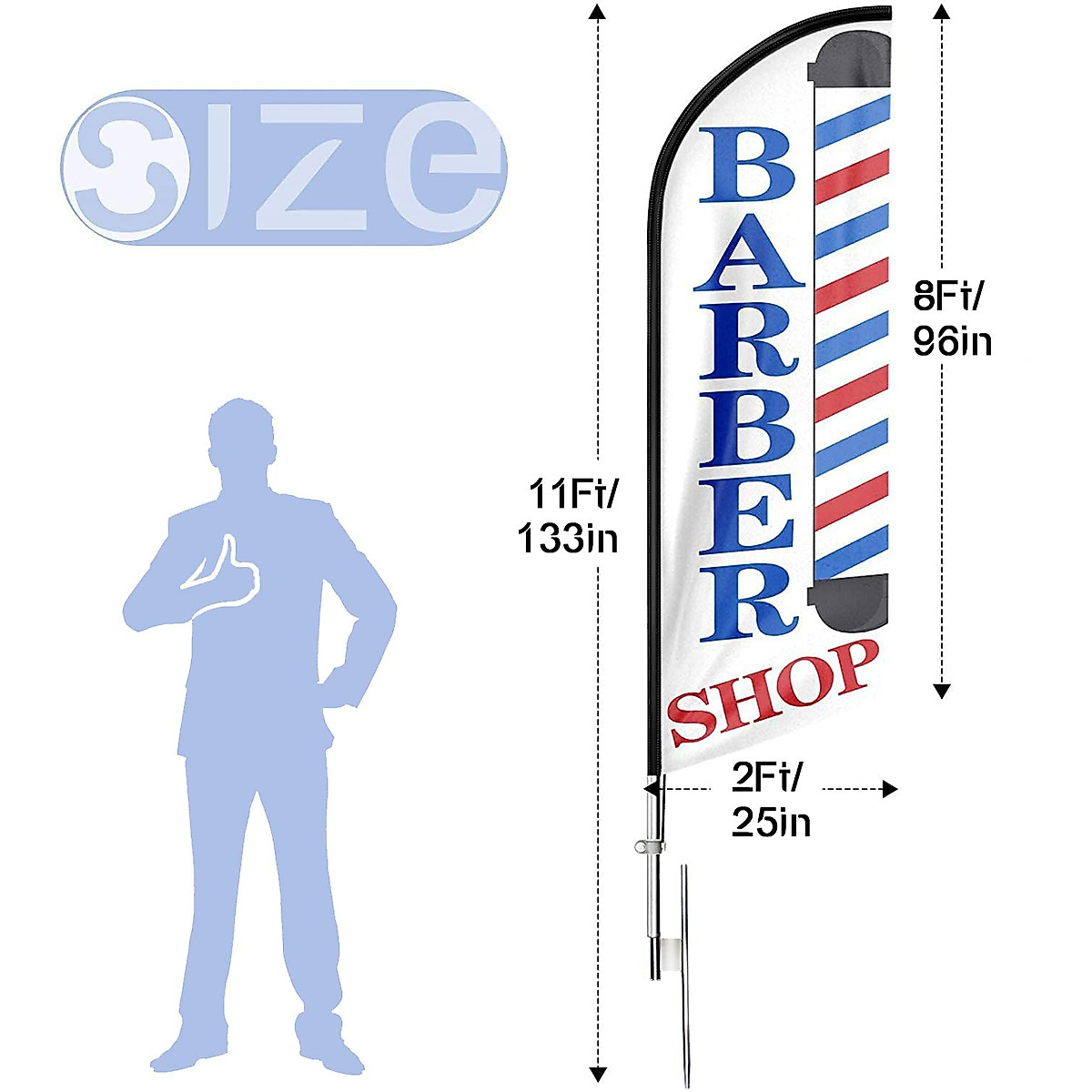 Barber Flag, Barbershop Flags with Pole Kit, Barbershop Flag with Pole Set for Businesses, Advertising Swooper Feather Flag Banner Sign for Barber Shop Business 11FT