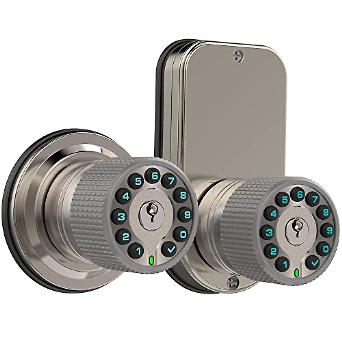 Double Sided Keypad Door Knob with Dual Cylinders and Key Alike, iuknob Keyless Entry Smart Door Lock for Entrance, Fence, Gate, Swimming Pool,Waterproof and Weatherproof for Outdoor & Interior Door.