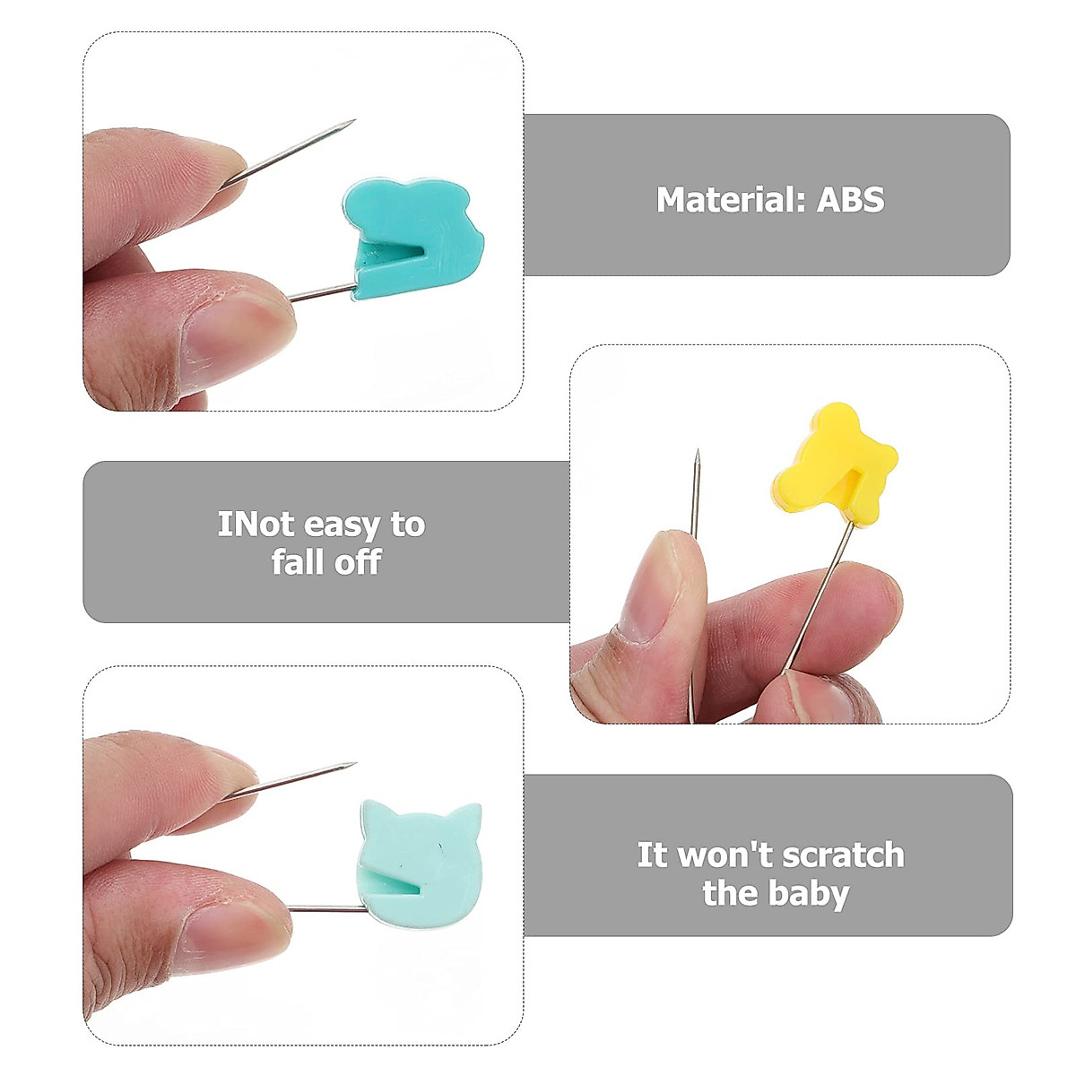 10pcs Safety Pins Diaper Pins Cute Animal Head Cloth Pins with Locking Closures U- Shaped Nappy Pins Buckle for Napkins Garment Repair Pins Random Color