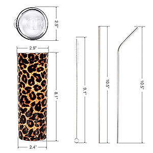 Stainless Steel Tumbler with Straw and Lid, Vacuum Insulated Double Wall Cup for Coffee, Tea, Beverages(Leopard, 20 oz)