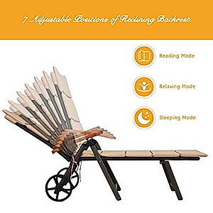 Tangkula Foldable Outdoor Chaise, Wicker Lounger Chair with Aluminum Frame, with Wheels for Easy Moving, 7-Position Adjustable Cushioned Rattan Chaise, Suitable for Poolside, Garden, Balcony and Patio