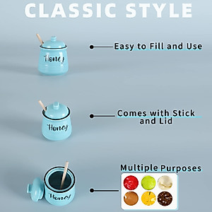 HAOTOP Farmhouse Porcelain Honey Jar with Dipper and Lid Set 12oz,Easy to Clean (Turquoise)