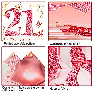 DPKOW Rose Gold 21st Birthday Party Decoration for Woman, Rose Gold 21st Birthday Banner for Backdrop Door Decoration,21st Birthday Background Banner for Garden Wall Decoration, 185 x 90cm Fabric