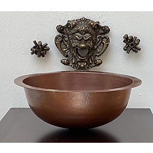 15" Round Copper Bathroom Sink Mexican Copper Bath Sink Pure Copper Hand Hammered Dual Mount Brown CPS06