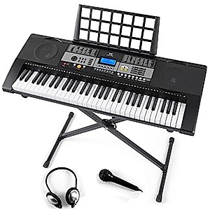 MUSTAR 61 Key Piano Keyboard, Touch Sensitive Keyboard Piano for Beginners, Electric Keyboards Piano with Stand, LCD Display, Headphones, Microphone, Power Adapter, Kids Birthday Gifts, Black