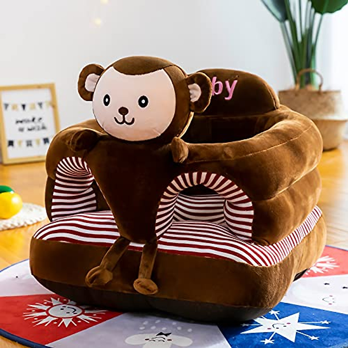 Baby Support Seat, Cute Baby Sofa Chair for Sitting Up, Comfy Plush Infant Seats (Monkey,W17.5" x H17.5")