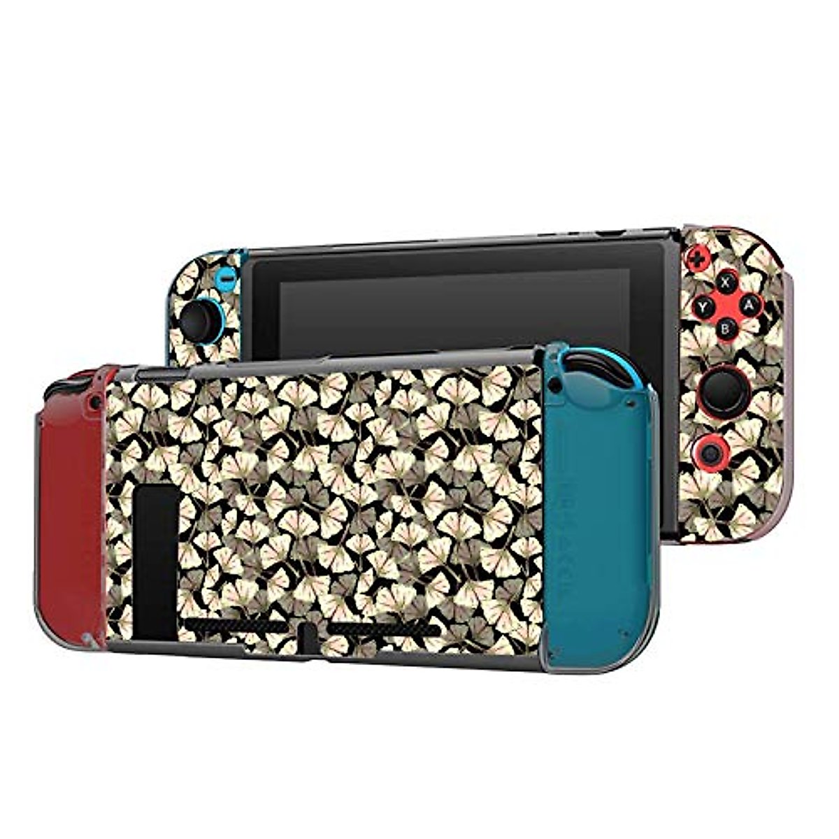 Dockable Case Compatible with Switch Console and Joy-Con Controller, Patterned ( Watercolor Ginkgo Leaves ) Protective Case Cover with Tempered Glass Screen