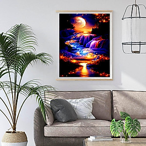 DIYDECORFUN Moonlight Waterfall Diamond Art Painting Kits for Adults, Landscape 5D Nature Scenery Diamond Art Kits for Beginner, Starry Night Diamond Dots Gem Art for Home Decor 12x16Inch