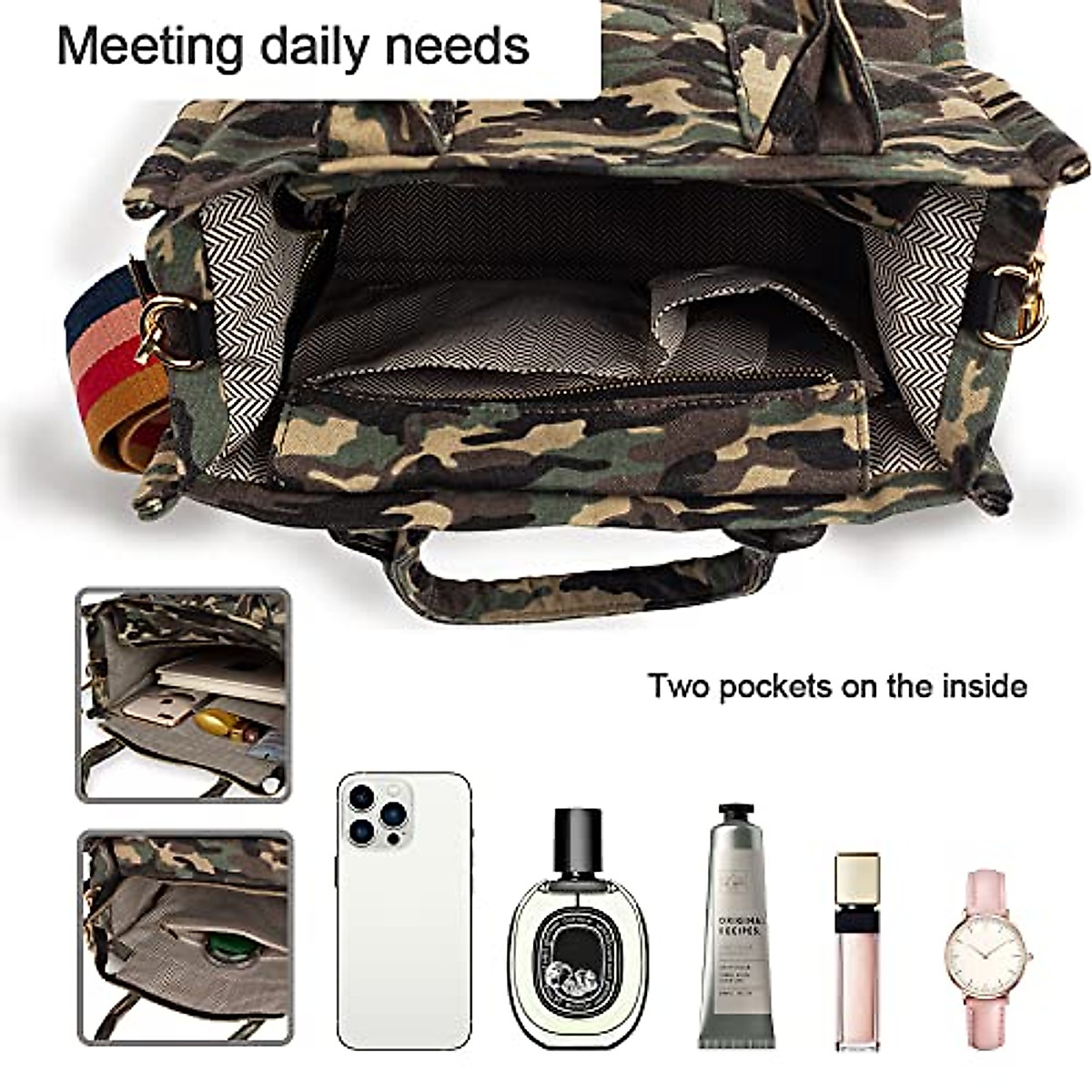 MEEJUNE Women Canvas Tote Handbags Casual Shoulder Work Bag Crossbody (Multi)