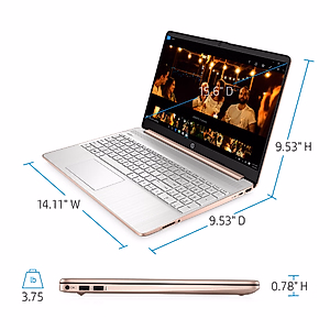HP 2021 15.6" HD Laptop Computer, AMD Athlon Silver N3050U, 4GB RAM, 128GB SSD, HDMI, USB-C, WiFi, Webcam, Windows 10 S with Office 365 for 1 Year, Mouse, Sleeve + Fairywren Card (Rose Gold) (Renewed)