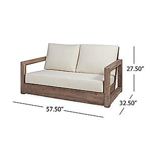 Christopher Knight Home Sammy, Brown and Beige Outdoor 4 Seater Acacia Wood Chat Set with Water Resistant Cushions