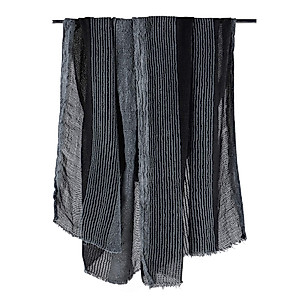 GERINLY Cotton-Linen Scarves Mens Stripe Crinkle Long Scarf Fashion Turban Shawl for Travel Male Wrap (Black)