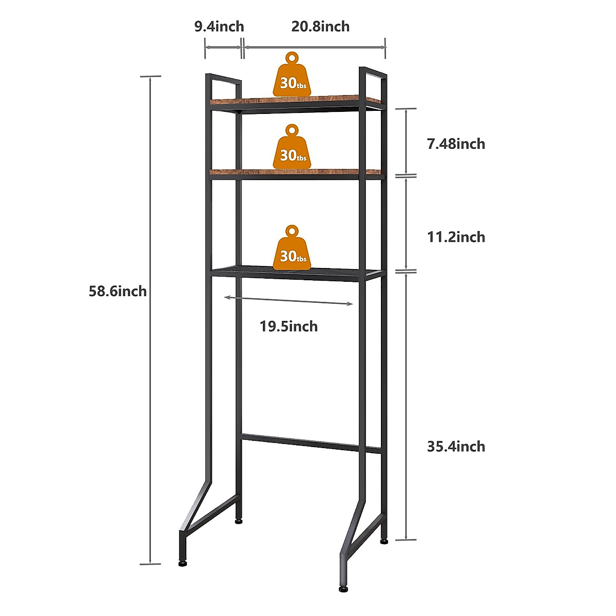 OIRBOEUS Over The Toilet Storage Rack 3-Tier Bathroom Organizer Shelf Over Toilet Multi-Functional Shelves Toilet Storage Rack Rustic Brown