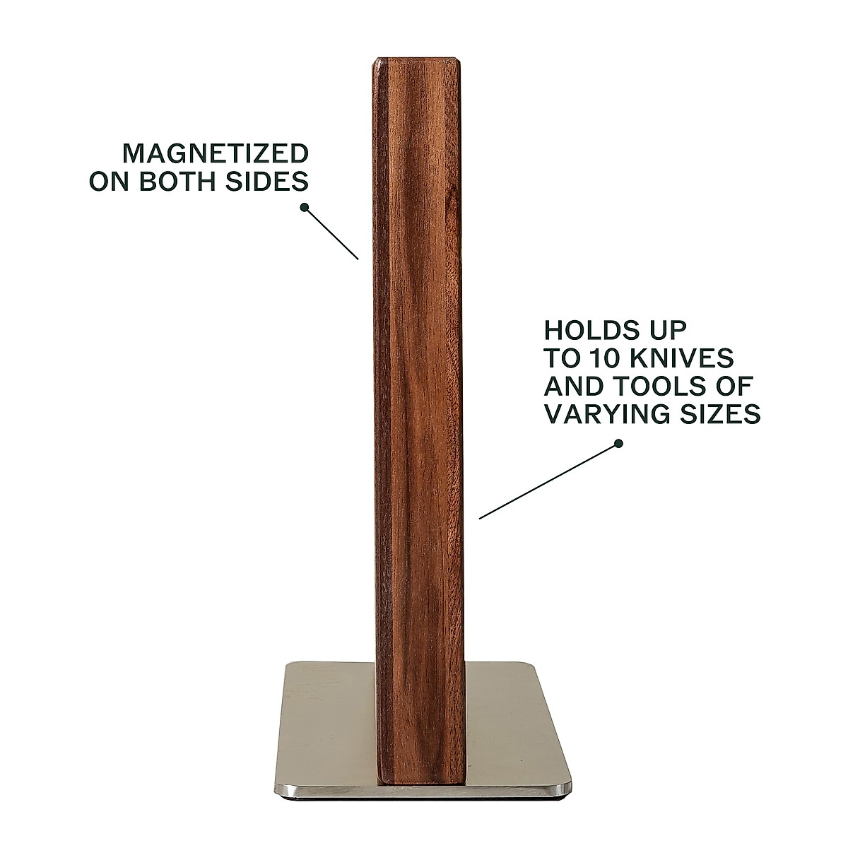 Material Knife Stand, Magnetic Wood Modern Knife Block for Safe Storage and Display of Knife Sets, Large Capacity for 10 knives, Walnut
