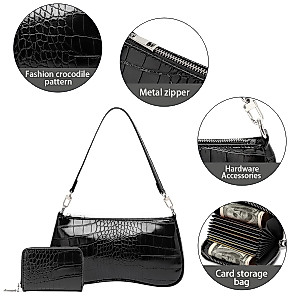 lapsting Shoulder Bag for Women 90s Trendy Purse Small Clutch Y2K Fashion Mini Black Handbag with Crossbody Strap Black