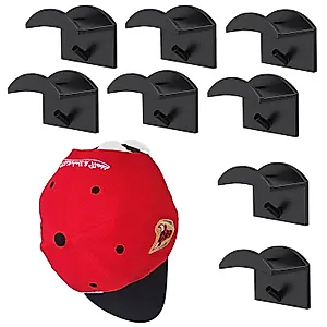 Skycase Hat Hooks for Wall,8 Pieces Adhesive Hat Hooks,No Drilling Strong Hold Hat Hangers Minimalist Hat Rack Hooks for Baseball Caps Display,Hang Household Items,Black
