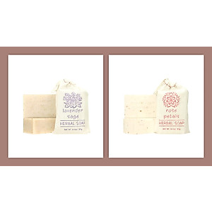 Greenwich Bay Trading Set of 2 Herbal Soaps - Each Individually Wrapped in a Drawstring Cloth Sack - Enriched with Shea Butter & Virgin Olive Oil and Infused with Fresh Botanical Scents - 6.4 Oz Each (Lavender Sage & Rose Petal)