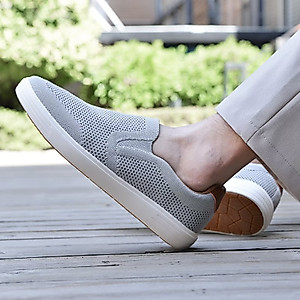 konhill Men's Slip on Sneaker - Knit Walking Loafers Memory Foam Driving Work Skate Shoes Arch Support Slip Resistant Shoes 9 US Gray,42