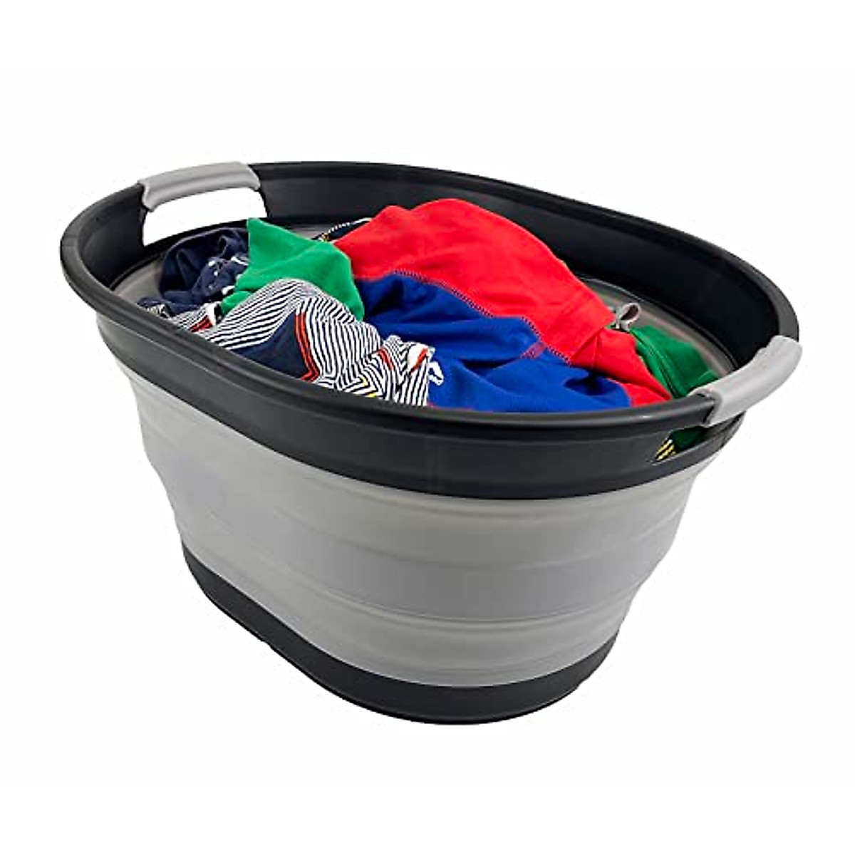 SAMMART 23L (6 Gallons) Set of 2 Collapsible Plastic Laundry Basket - Oval Tub - Foldable Storage Container/Organizer - Portable Washing Tub - Space Saving Laundry Hamper (Alloy Grey/Crystal Blue)