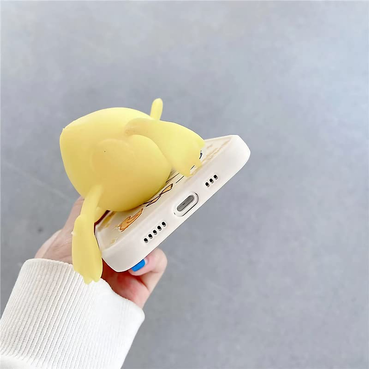 Seconddog Compatible with iPhone 13 Case Cartoon Cute 3D Finger Pinch Duck Funny Squeeze Sensory Stress Reliever Decompression Toy Soft Bumper Shockproof Protective Case 6.1 inch Yellow