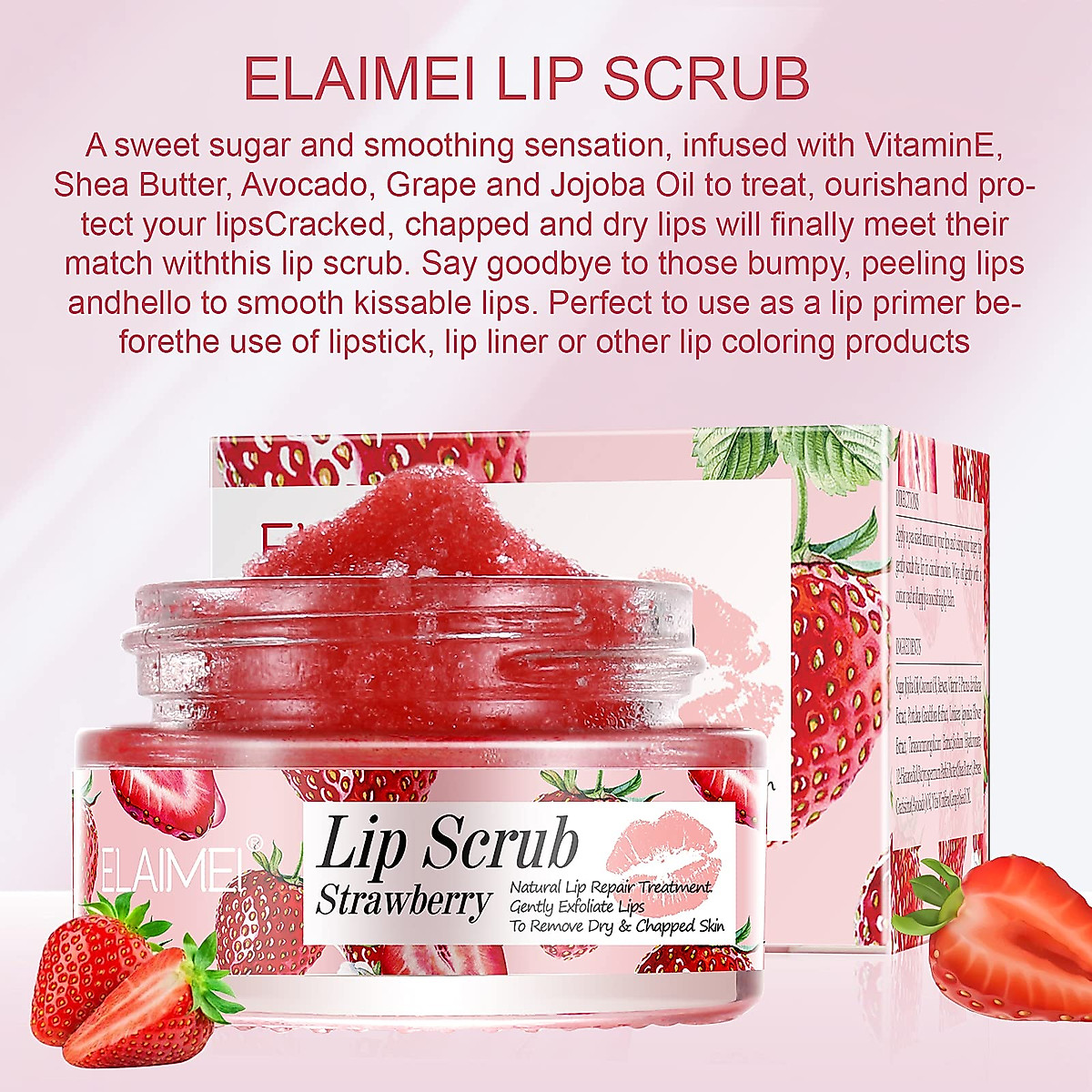 Lip Balm Mask, Lip Mask Sugar Scrub Exfoliator & Moisturizer, Lip Care Exfoliating Scrub and Lip Moisturizer for Chapped and Dry Lips, Lip Repair for Soft Lips Treatment (Strawberry Scrub)
