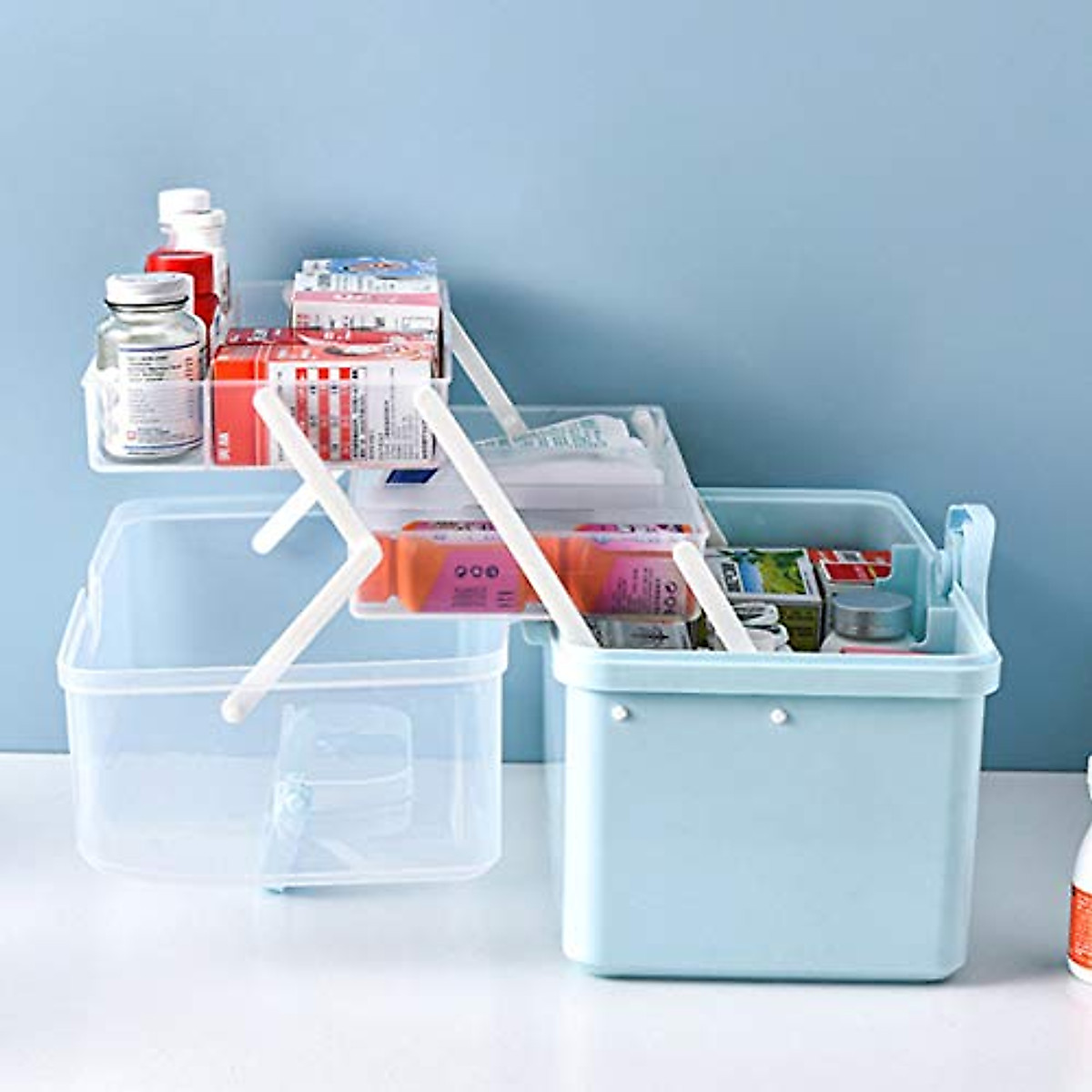 Tofficu Portable Medicine Box Organizer Storage Fold 3- Layer Large Medicine Cabinet Household Medicine Storage Box Medicine Chest Medication Chest Storage Container