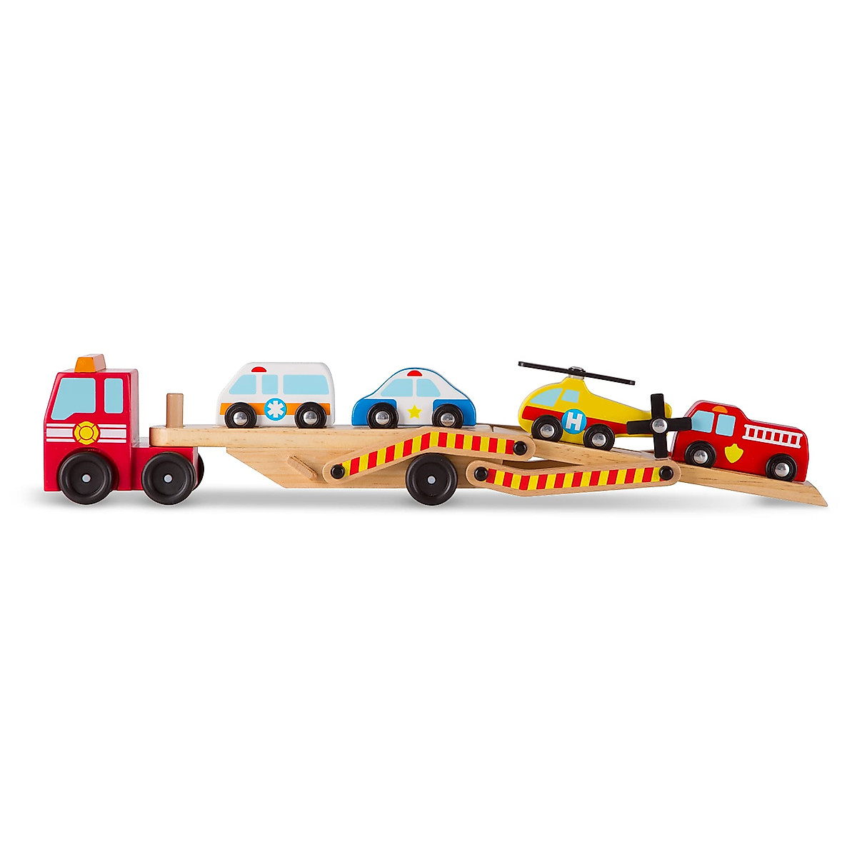 Melissa & Doug Wooden Emergency Vehicle Carrier Truck With 1 Truck and 4 Rescue Vehicles