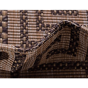 Unique Loom Outdoor Border Collection Area Rug - Greek Key (7' 1" x 10' Rectangle, Brown/ Light Brown)