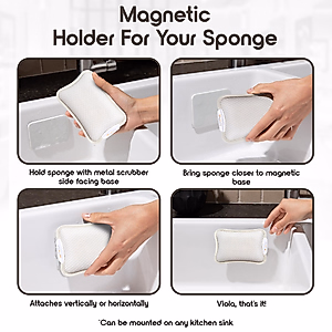 Magniche Magnetic Sponge Holder System -3-in-1 Kitchen Cleaning Combo- Magnetic Sponge Holder for Kitchen Sink, 4 Dual-Sided Dish Sponges & Scrubber, 1-Year Supply Sponges, Long-Lasting Dish Sponge