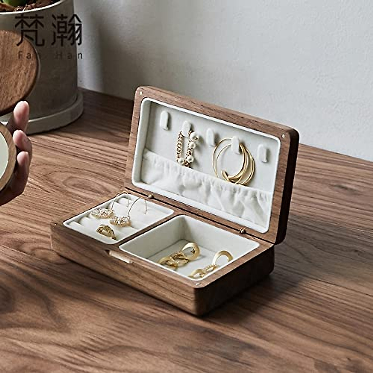 ZZYINH AN207 Wooden Jewelry Box Storage Box Small Exquisite Jewelry Hanging Necklace Earrings Ring Portable Jewelry Box Small Jewelry (Color : Walnut)