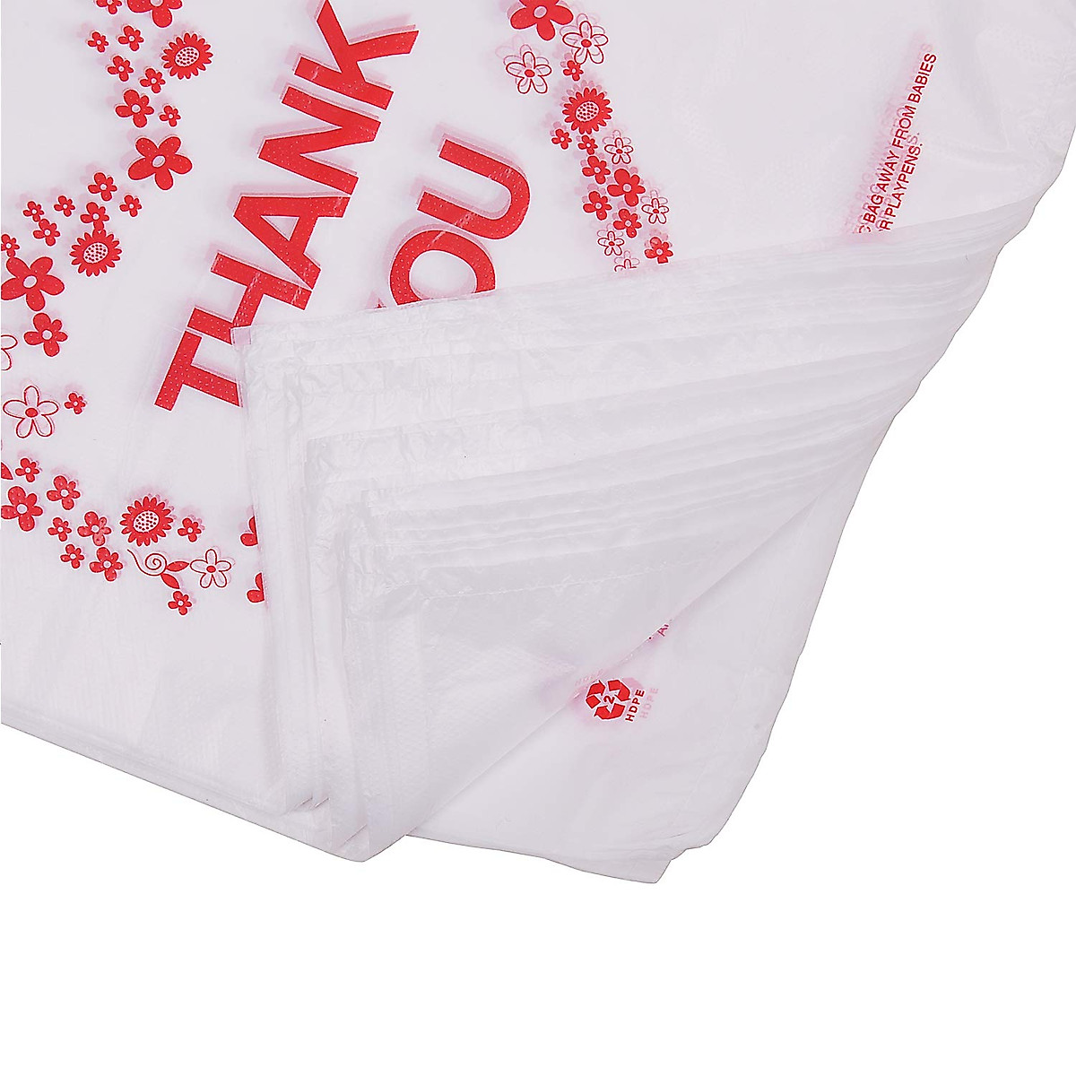 LazyMe Thank you T Shirt Bags, Bolsas De Plastico Para Negocio, White Plastic Grocery Bags with Handles, Standard Supermarket Size, 12 x 20 Inches (50 pcs)