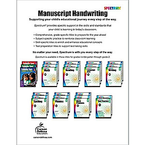 Spectrum Manuscript Handwriting Workbooks, Ages 5 to 8, Kindergarten to 2nd Grade Handwriting Practice With Lower-and Uppercase Letters, Sentence Practice, and Vocabulary - 96 Pages