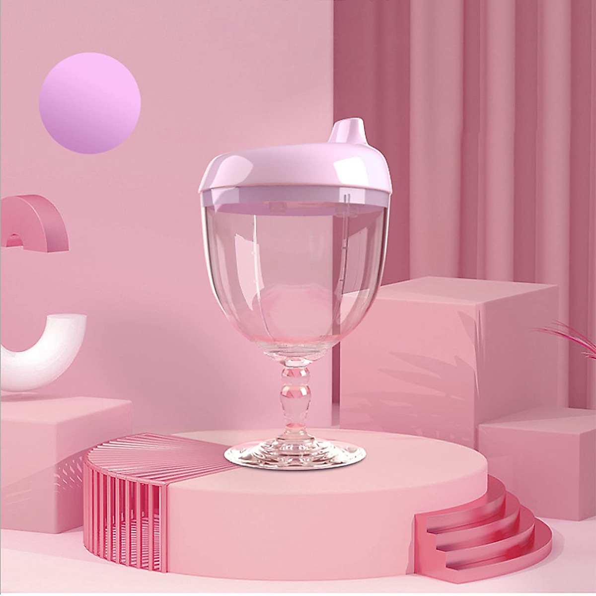 Plastic Goblet Cup, Baby Sippy Cup Wine Glass, Beverage Mug Milk Bottle with Lid for Kids Birthday Party or Celebration (over 8 months)