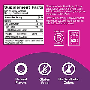 OLLY Probiotic Gummy, Immune and Digestive Support, 1 Billion CFUs, Chewable Probiotic Supplement, Berry, 40 Day Supply - 80 Count