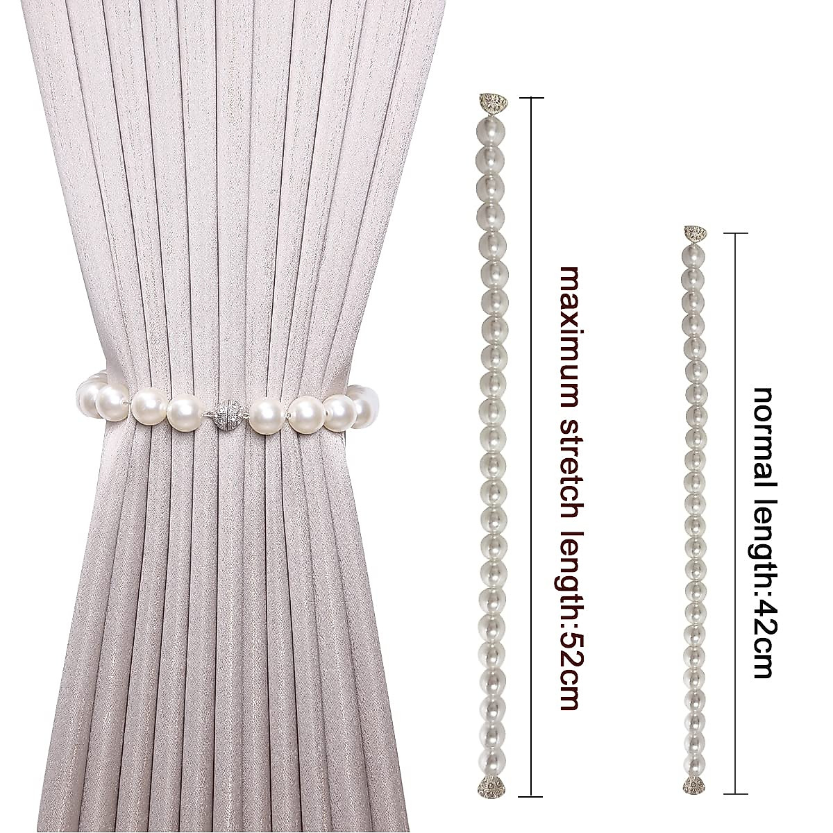 Canjuxk Magnetic Curtain Tiebacks, 4 Pack Pearl Drapery Tie Backs Weave Holder for Window Draperies Hold Curtains Drape Ties Backs Holdback, Bedroom Home Decor