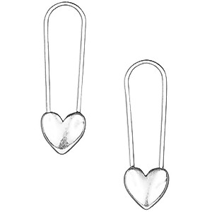 Lucky Brand Women's Heart Safety Pin Earrings, Silver, One Size
