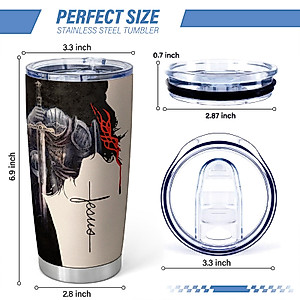 Equoza Birthday Spiritual Gift for Christian Men,A Child of God A Man of Faith,20oz Insulated Tumbler Cup Coffee Mug with Lid（Pack of 1）