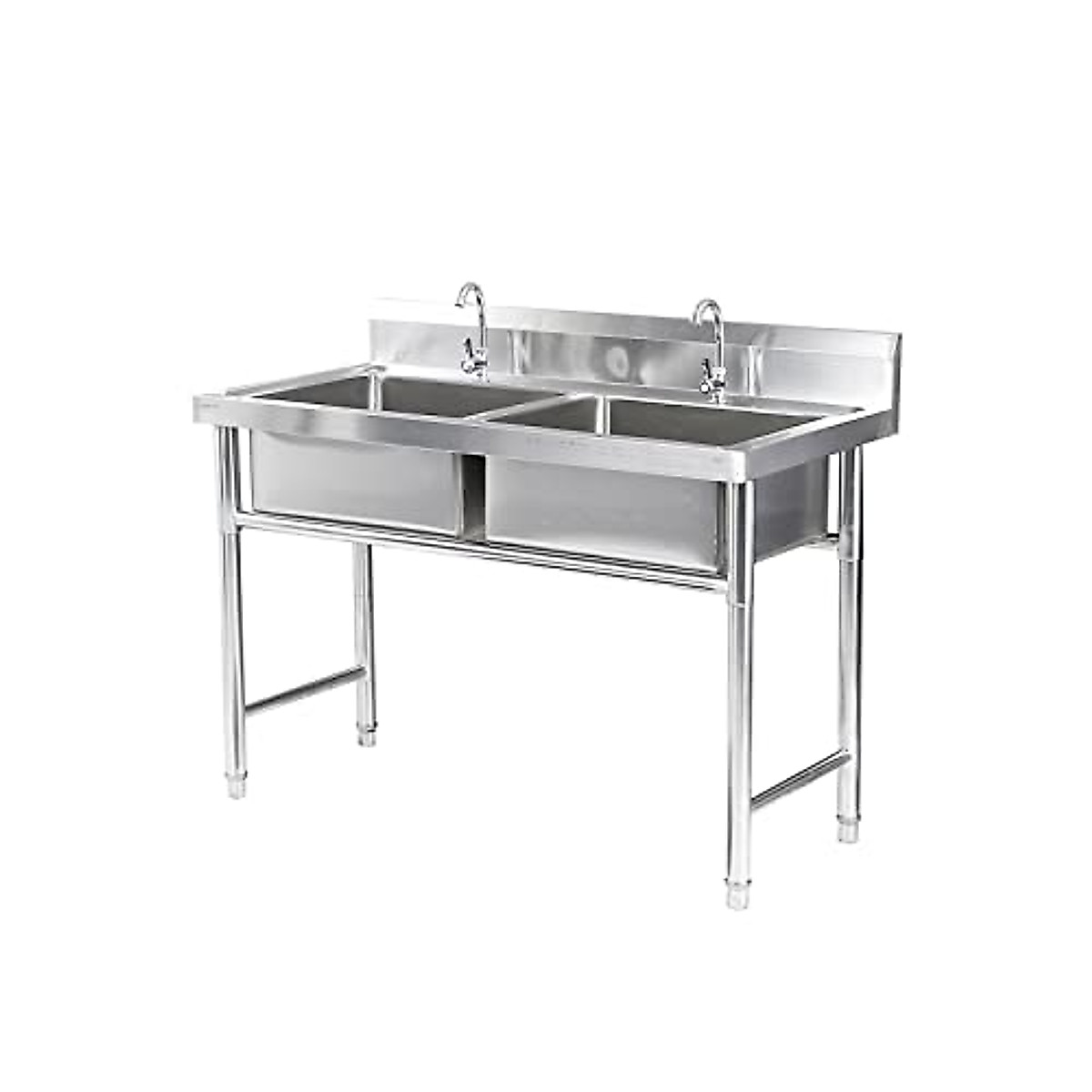 Commercial/Industrial Sink，2 Compartment Outdoor Garage Sink，Freestanding Kitchen Stainless Steel Sink w/Workbench & Storage Shelves, Prep & Utility Washing Hand Basin for Laundry. ( Size : 100*50*80+