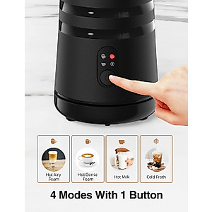 Milk Frother, Paris Rhône Milk Frother and Steamer for Hot and Cold Foam, 4-in-1 Electric milk frother for coffee, Quiet Milk Steamer with Auto Shut OFF, Milk Warmer for Latte, Cappuccino, Macchiato